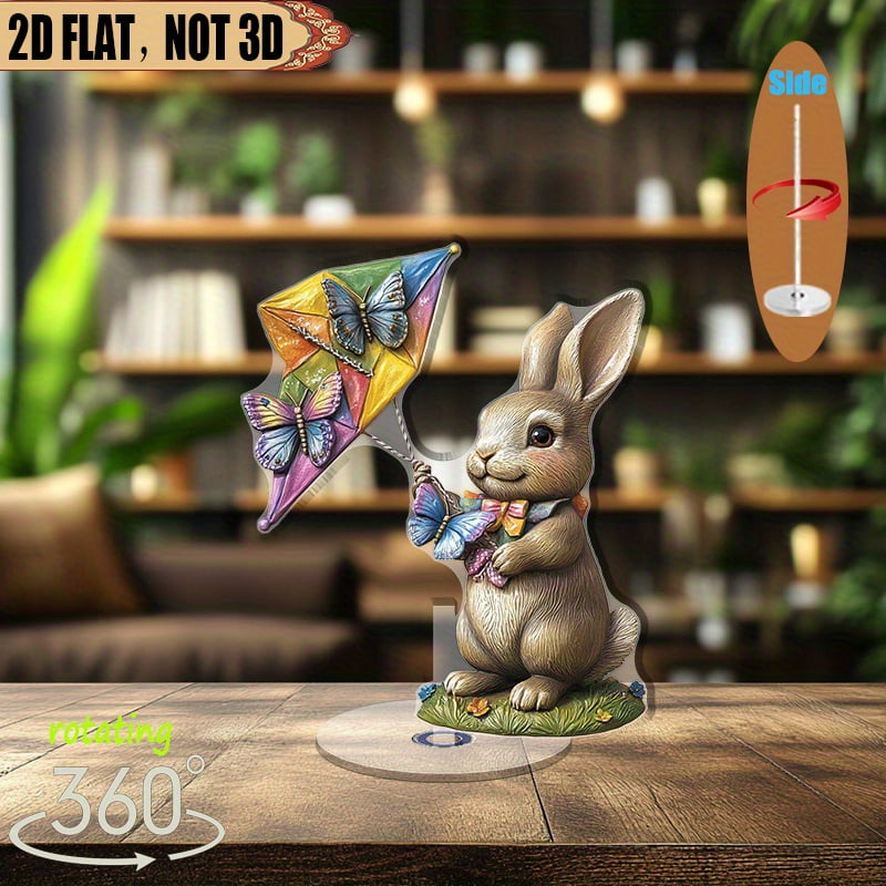 [2D flat] 1PC Rotating acrylic centerpiece featuring a playful rabbit ...