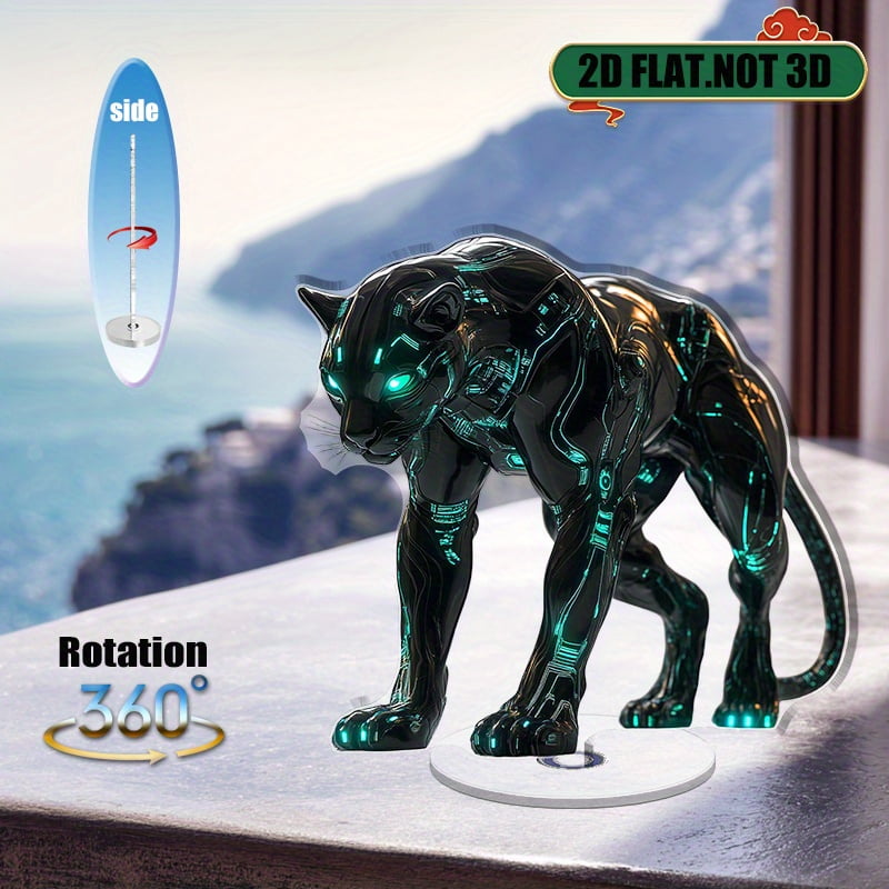 [2D flat] 1PC Rotating acrylic centerpiece featuring a sleek stealth panther with luminous ...