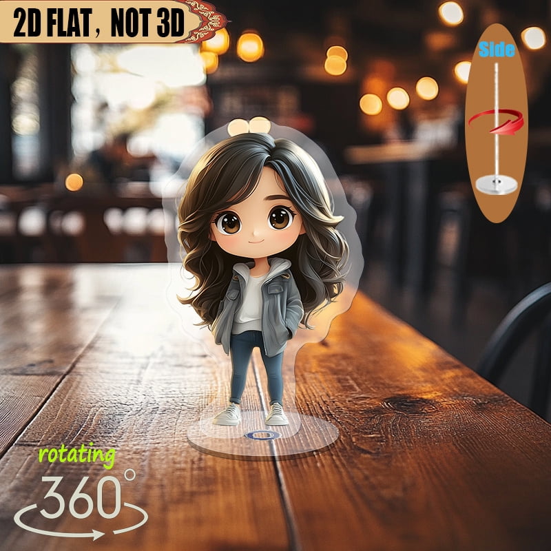 [2D flat] 1PC Rotating acrylic desktop display featuring cute chibi ...