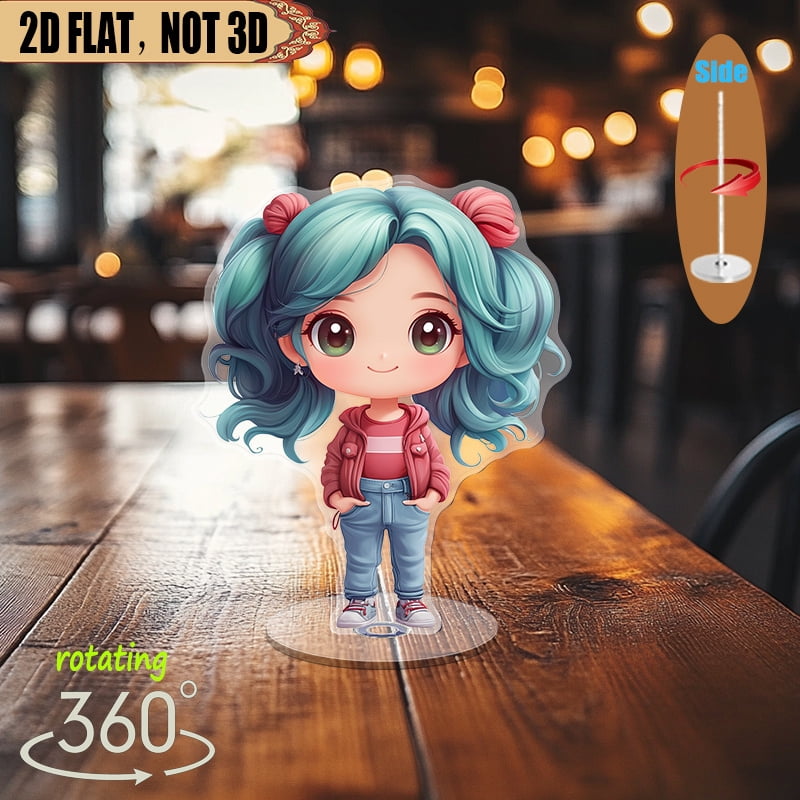 [2D flat] 1PC Rotating acrylic desktop display featuring cute chibi ...
