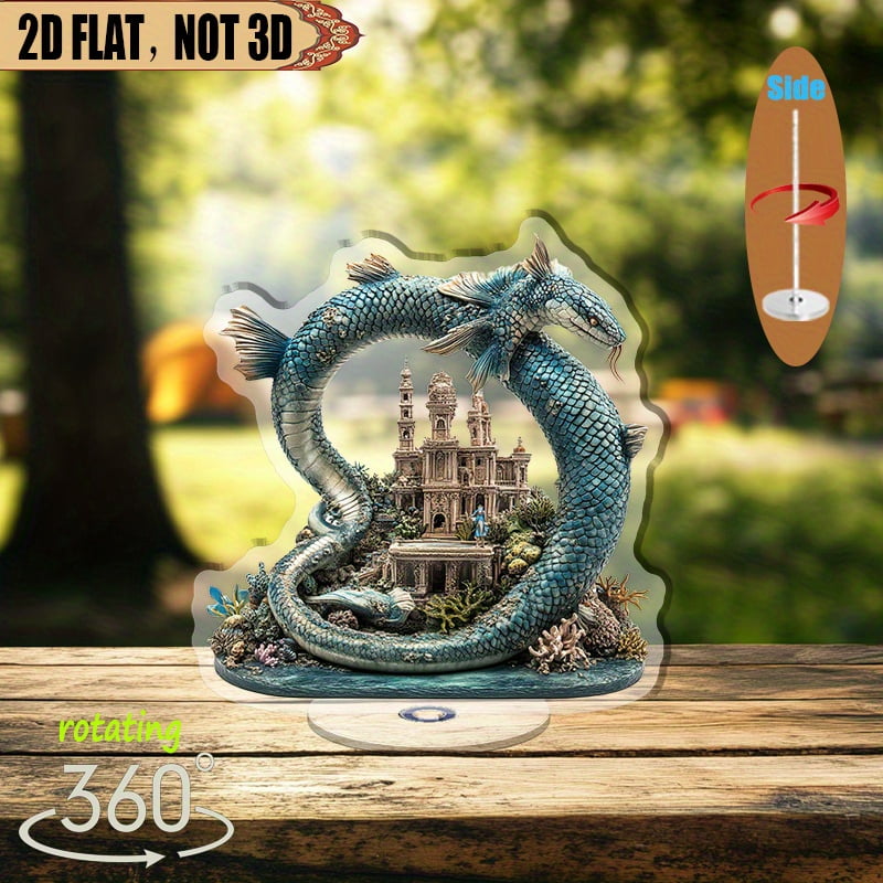 [2D flat] 1PC Rotating acrylic display of an elegant sea serpent amid ...