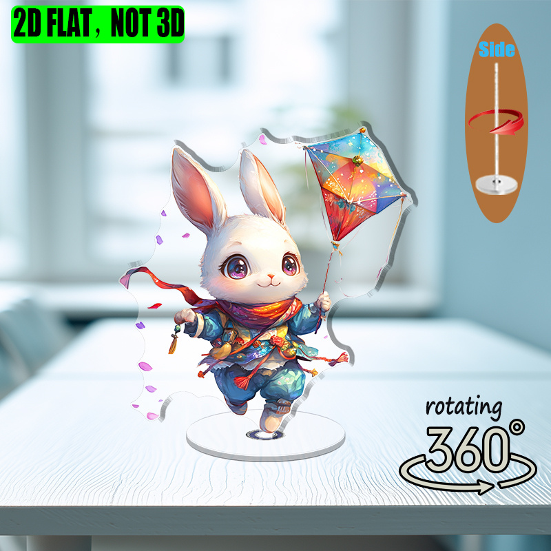 [2D flat] 1PC Rotating acrylic display featuring a curious rabbit in a ...