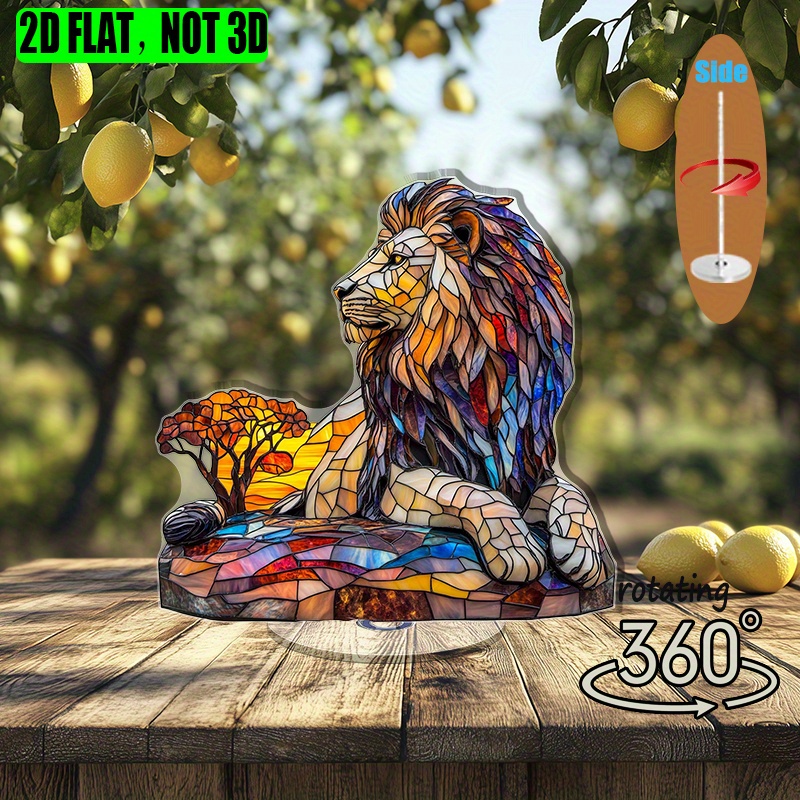 [2D flat] 1PC Rotating acrylic display featuring a majestic lion in a ...