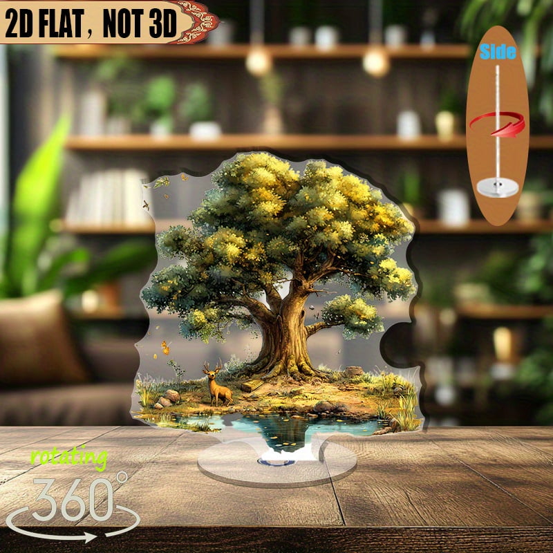 [2D flat] 1PC Rotating acrylic display featuring a majestic oak tree ...