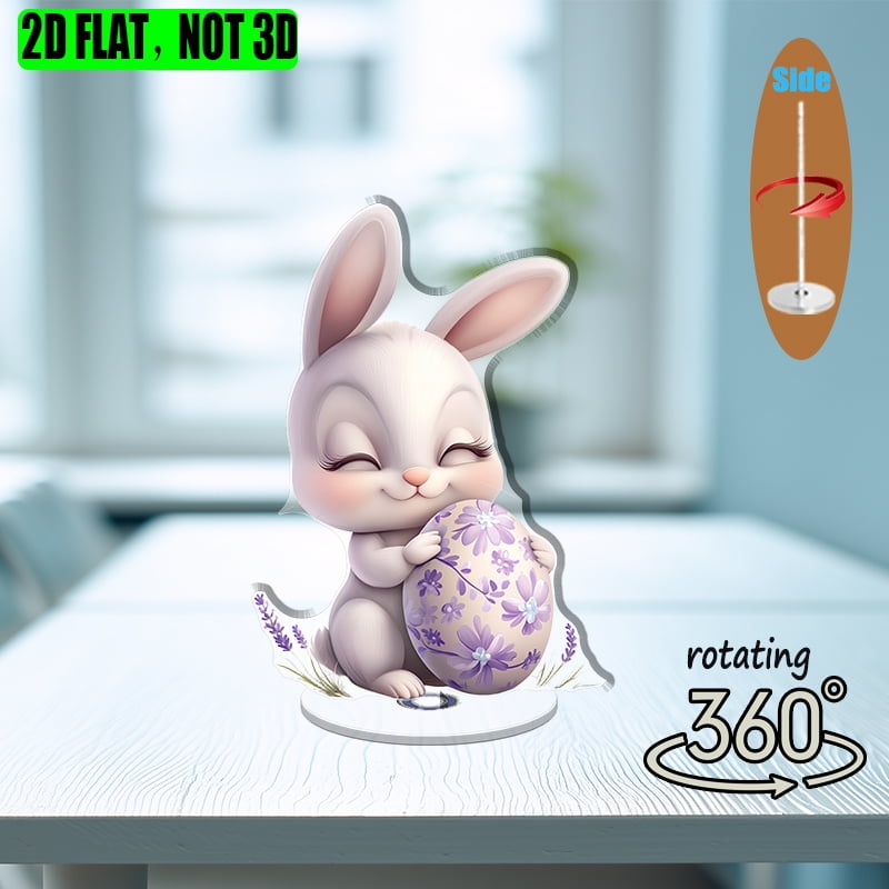 [2D flat] 1PC Rotating acrylic display featuring a playful bunny with ...