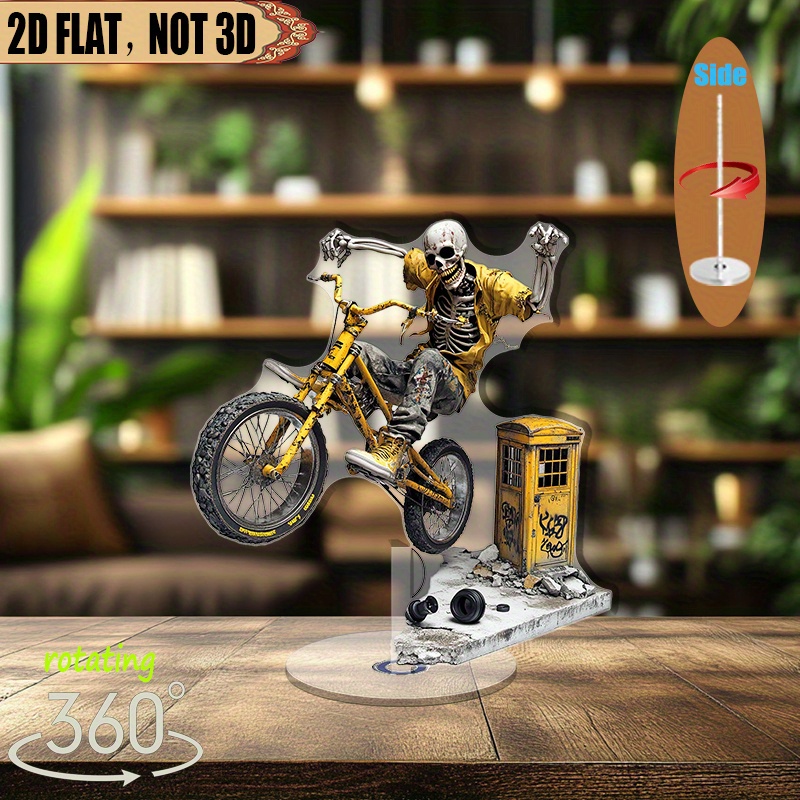 [2D flat] 1PC Rotating acrylic display featuring a skeleton with gold ...