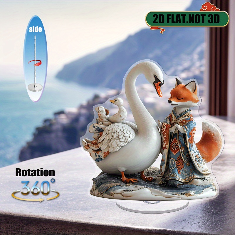 [2D flat] 1PC Rotating acrylic display featuring a swan bowing to a fox ...