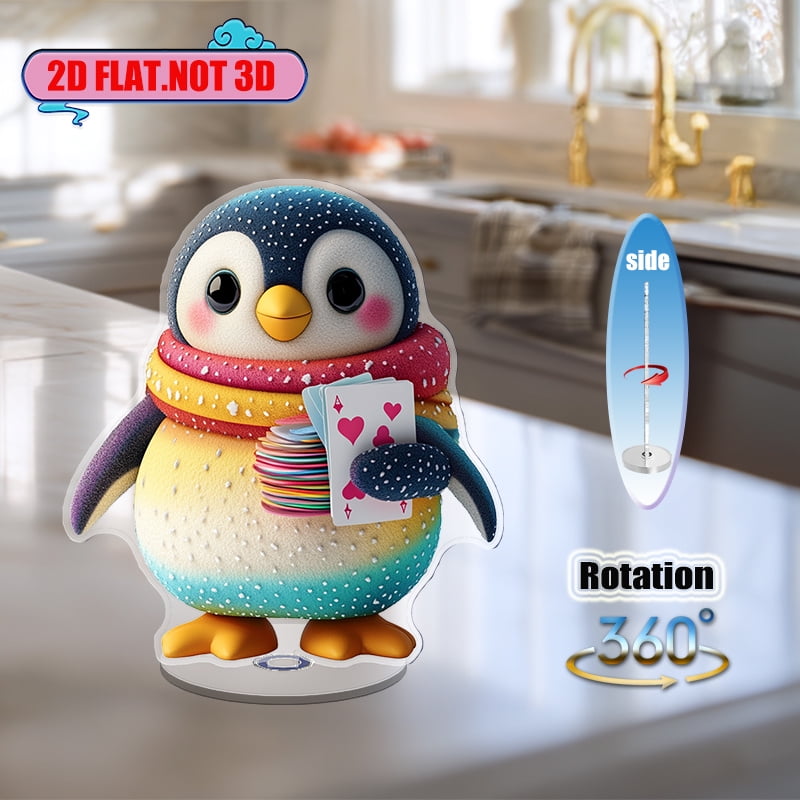 [2D flat] 1PC Rotating acrylic display featuring a vibrant penguin ...