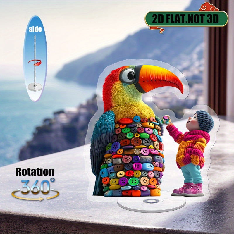 [2D flat] 1PC Rotating acrylic display featuring a vibrant toucan ...
