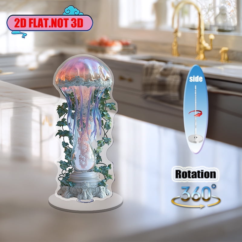 [2D flat] 1PC Rotating acrylic display featuring a vivid jellyfish ...