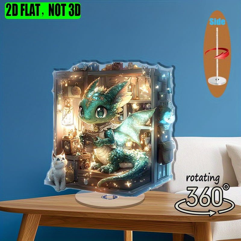 [2D flat] 1PC Rotating acrylic display featuring a whimsical dragonling ...