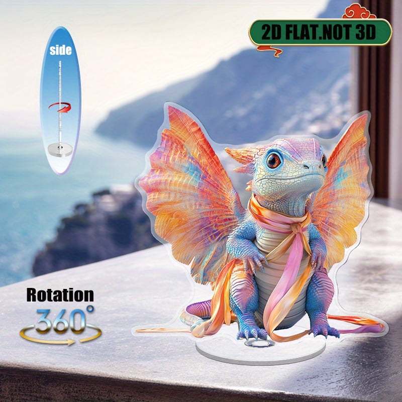 [2D flat] 1PC Rotating acrylic display featuring a winged lizard ...
