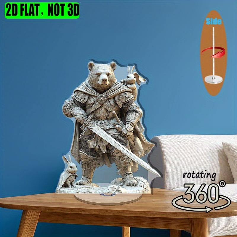 [2D flat] 1PC Rotating acrylic display featuring a bear in knight armor ...