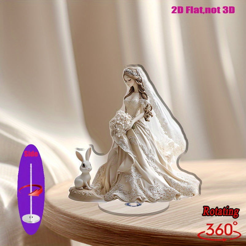 [2D flat] 1PC Rotating acrylic display featuring a bride in a flowing gown with intricate ...