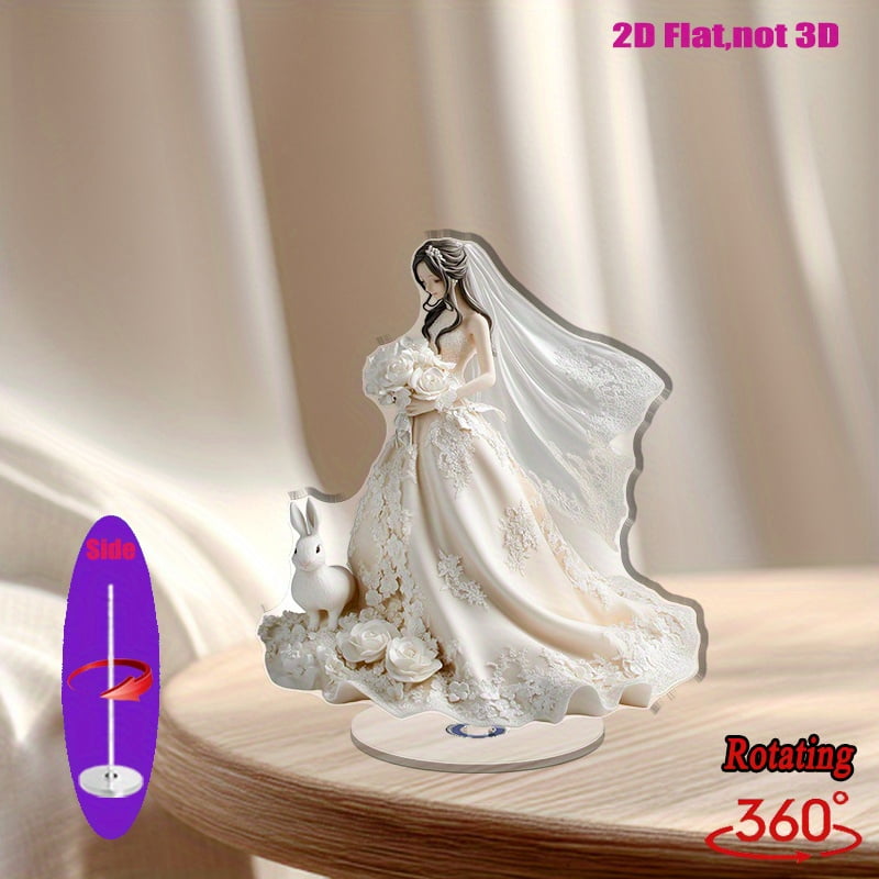 [2D flat] 1PC Rotating acrylic display featuring a bride in a satin gown with delicate lace and ...