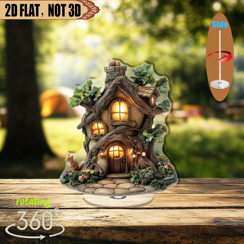 [2D flat] 1PC Rotating acrylic display featuring a charming fairy house ...