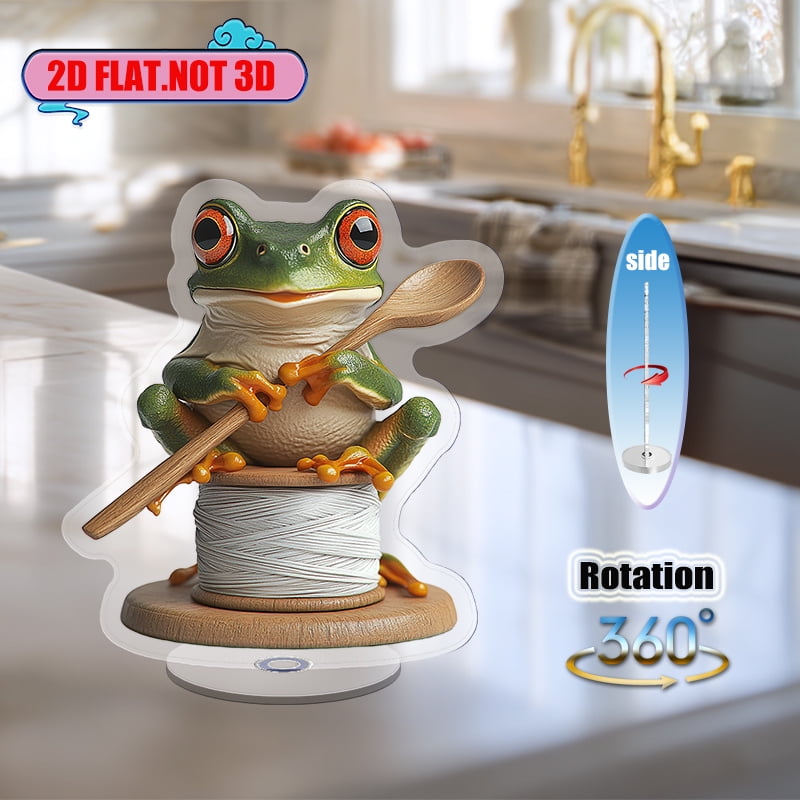 [2D flat] 1PC Rotating acrylic display featuring a charming frog on a ...