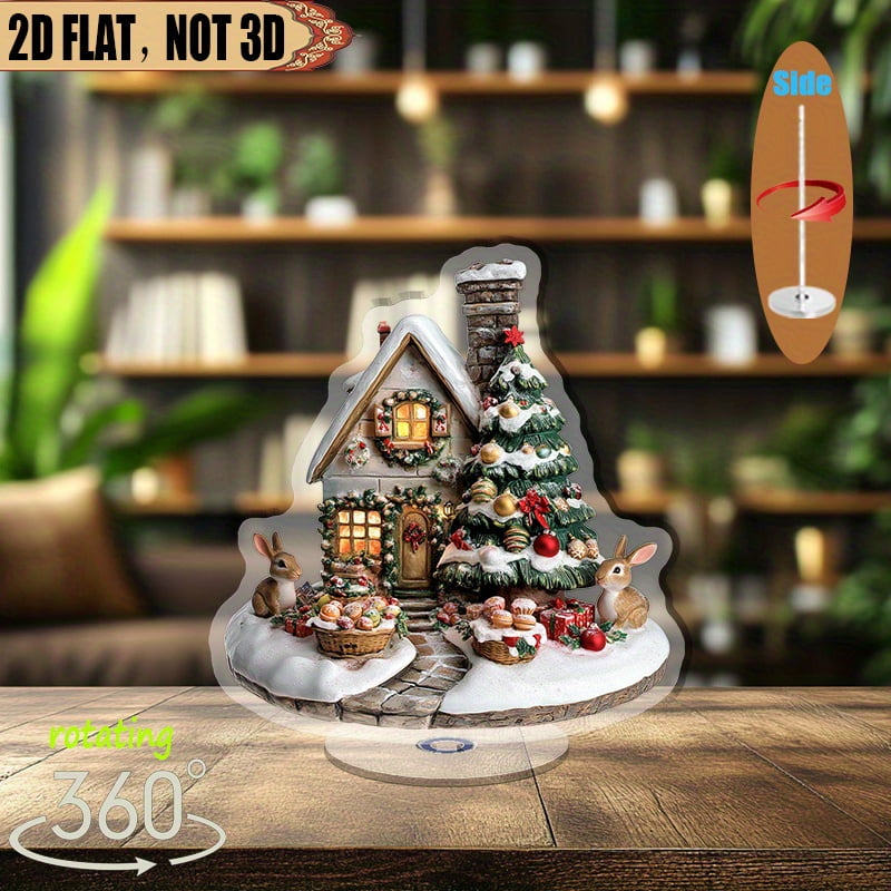 [2D flat] 1PC Rotating acrylic display featuring a charming house with ...