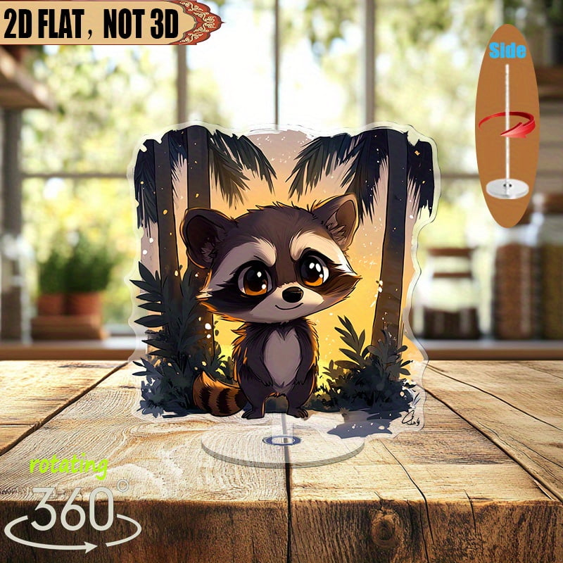 [2D flat] 1PC Rotating acrylic display featuring a charming raccoon ...