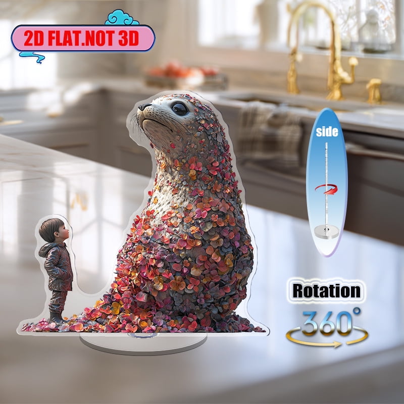 [2D flat] 1PC Rotating acrylic display featuring a charming seal ...