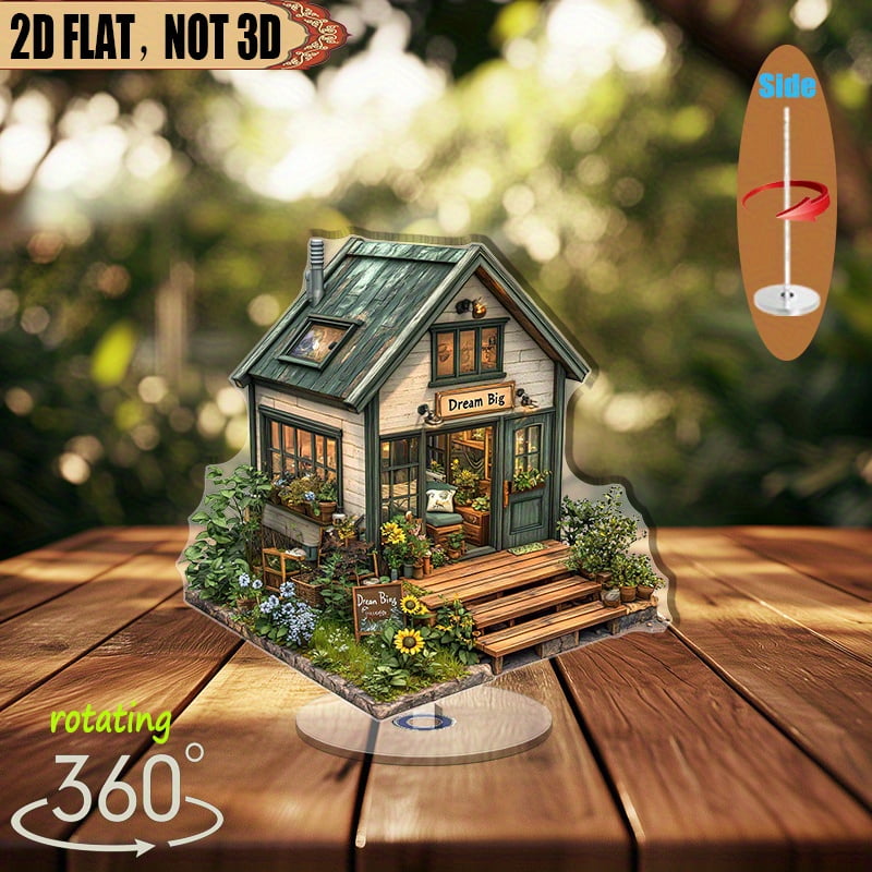 [2D flat] 1PC Rotating acrylic display featuring a charming tiny house ...