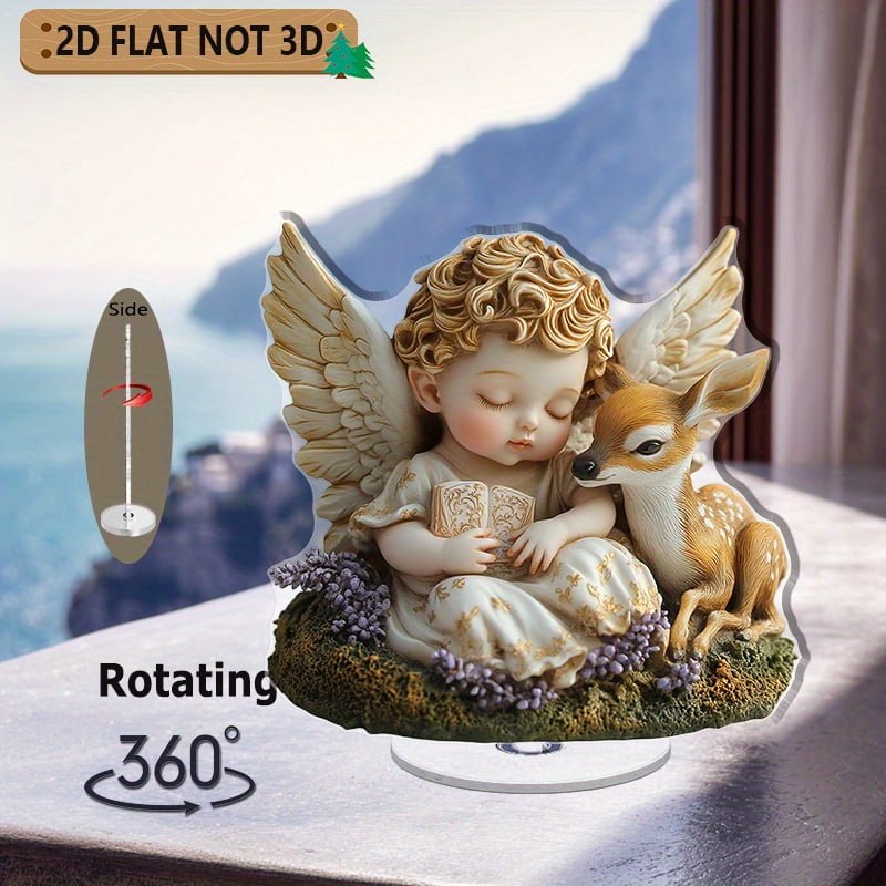 [2D flat] 1PC Rotating acrylic display featuring cherubic figure and ...