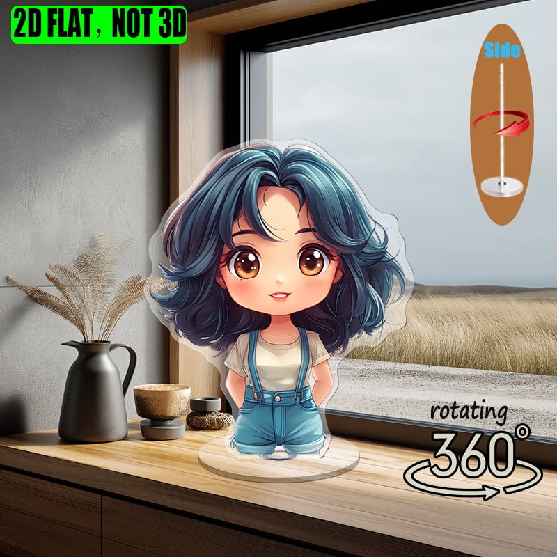 [2D flat] 1PC Rotating acrylic display featuring chibi art with large ...