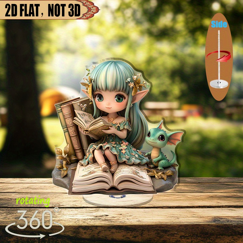 [2D flat] 1PC Rotating acrylic display featuring a chibi elf girl ...