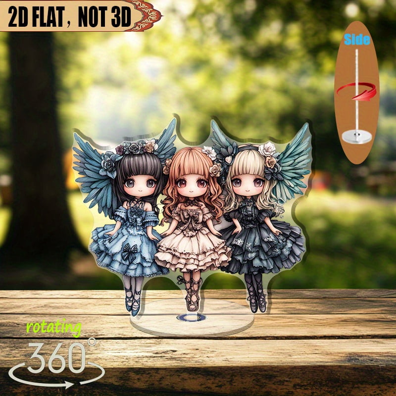 [2D flat] 1PC Rotating acrylic display featuring chibi goth Harajuku ...