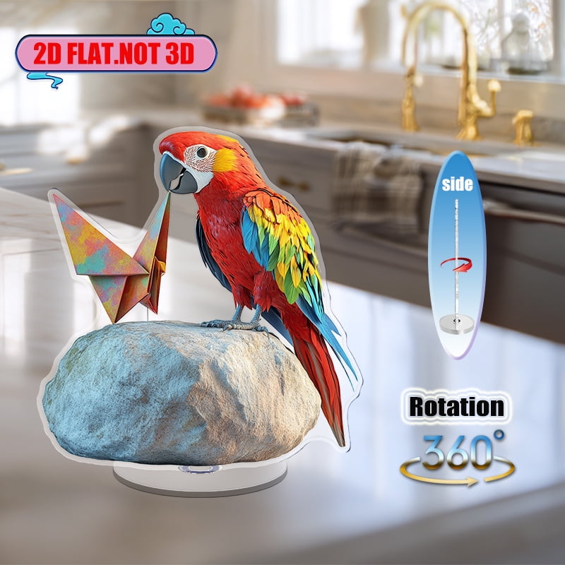[2D flat] 1PC Rotating acrylic display featuring a colorful parrot ...