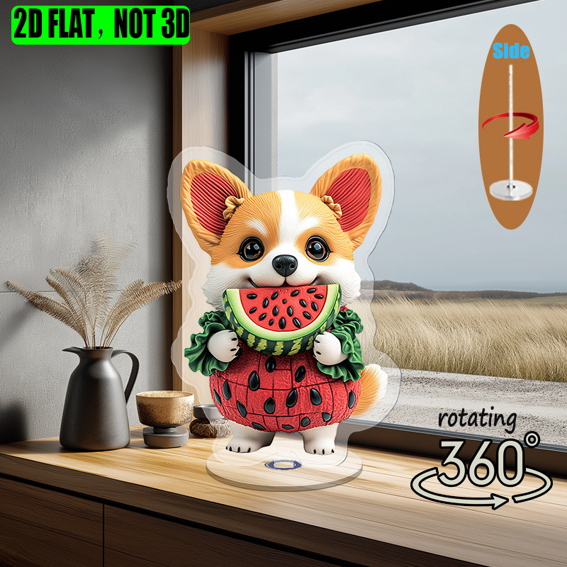 [2D flat] 1PC Rotating acrylic display featuring a corgi in a ...