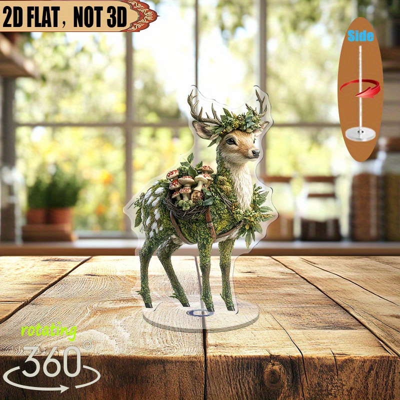 [2D flat] 1PC Rotating acrylic display featuring a deer in mossy green ...