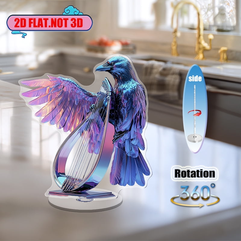 [2D flat] 1PC Rotating acrylic display featuring a delicate glass harp ...