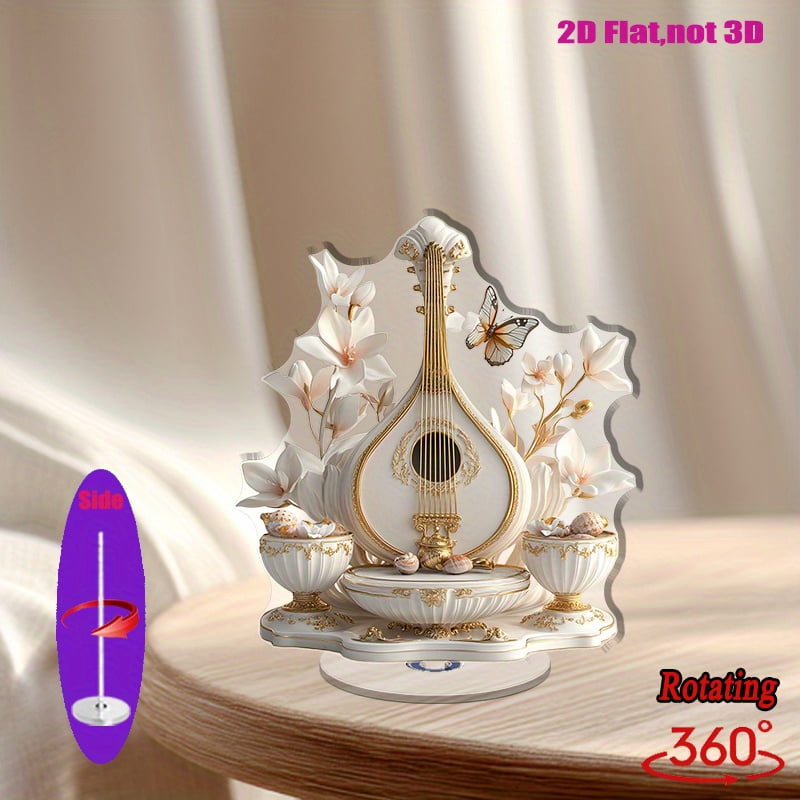 [2D flat] 1PC Rotating acrylic display featuring a delicate lyre with ...