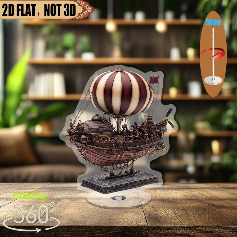 [2D flat] 1PC Rotating acrylic display featuring a detailed steampunk ...