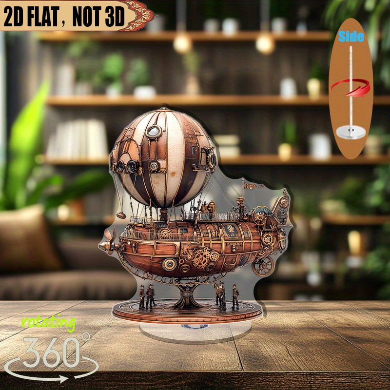 [2D flat] 1PC Rotating acrylic display featuring a detailed steampunk ...
