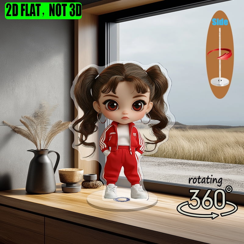 [2D flat] 1PC Rotating acrylic display featuring a doll with wavy hair ...