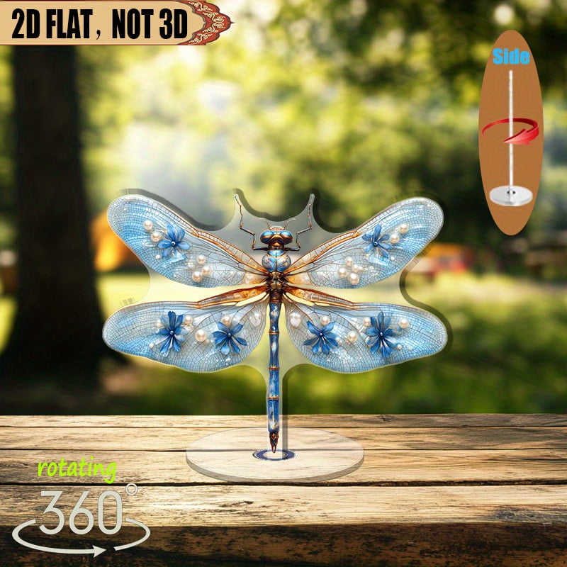 [2D flat] 1PC Rotating acrylic display featuring a dragonfly with ...