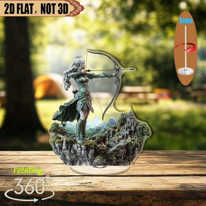 [2D flat] 1PC Rotating acrylic display featuring elegant elven archer ...