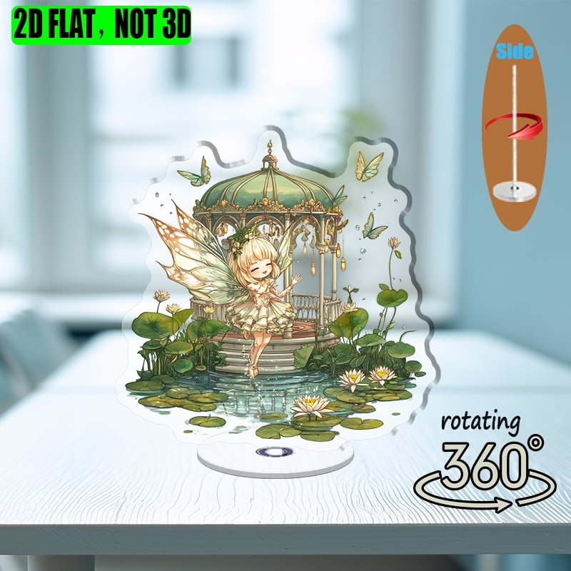 [2D flat] 1PC Rotating acrylic display featuring an elegant fairy dancing above a shimmering ...