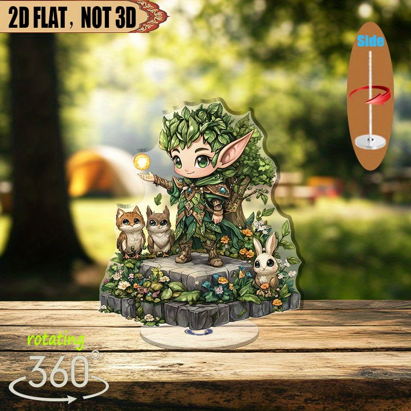 [2D flat] 1PC Rotating acrylic display featuring an enigmatic elf with ...