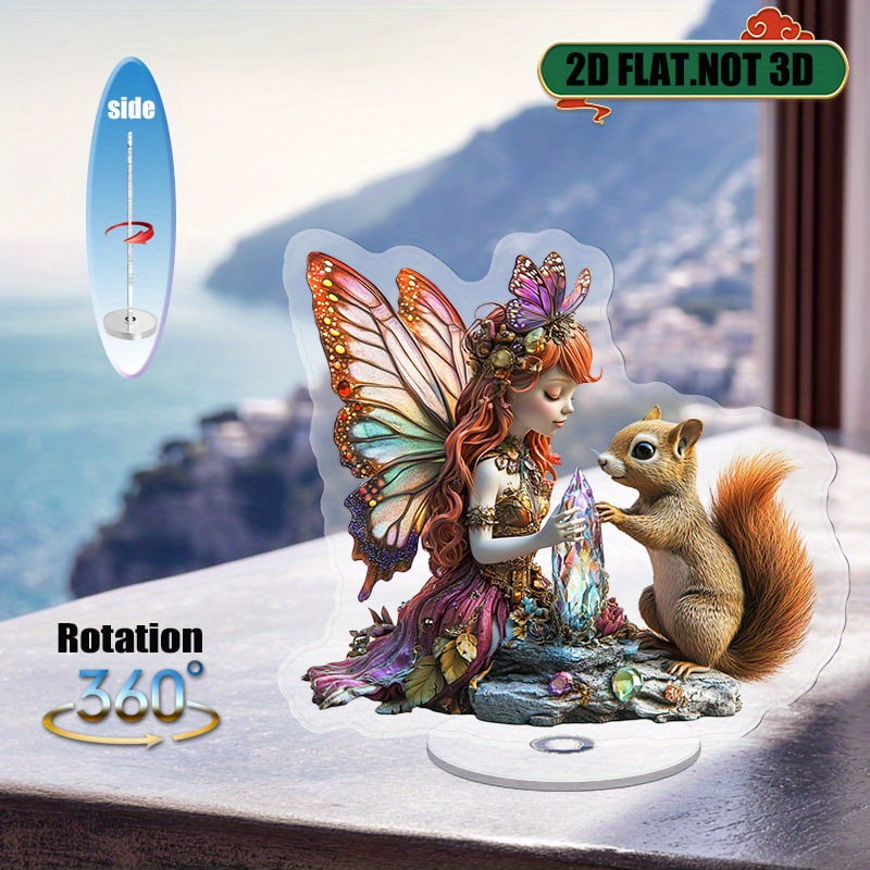 [2D flat] 1PC Rotating acrylic display featuring a fairy with butterfly ...