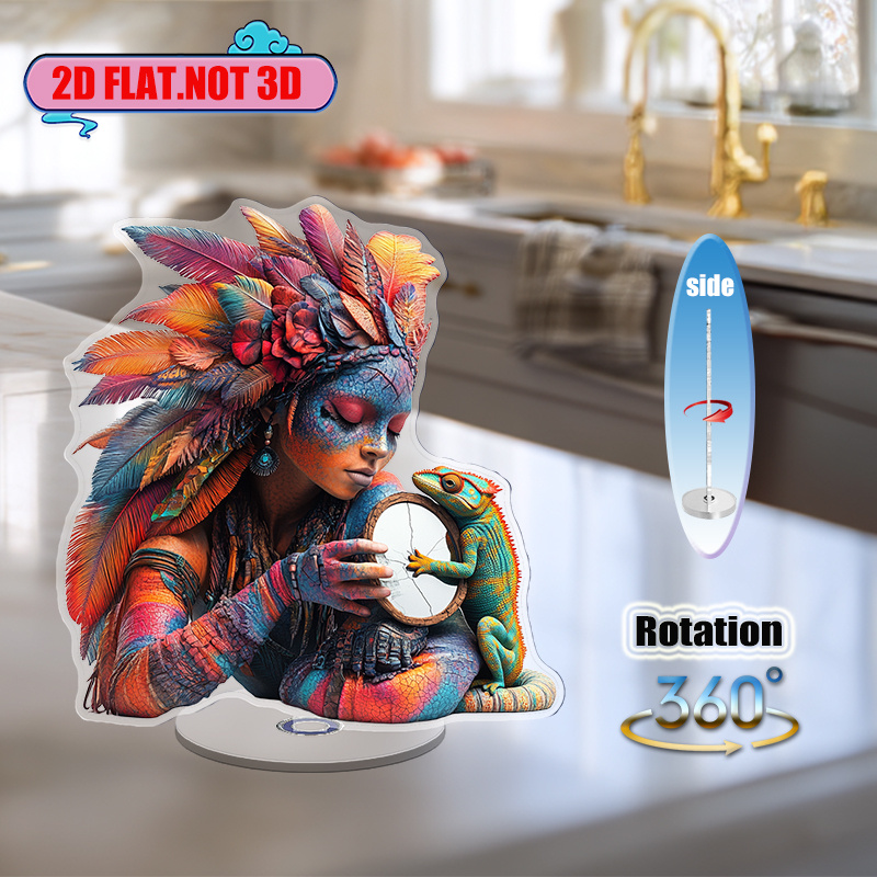 [2D flat] 1PC Rotating acrylic display featuring a feathered spirit ...