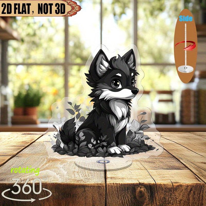 [2D flat] 1PC Rotating acrylic display featuring a fierce wolf with ...