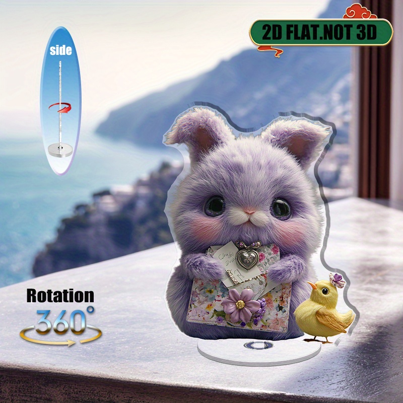 [2D flat] 1PC Rotating acrylic display featuring a fluffy bunny with a ...