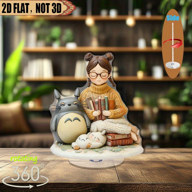 [2D flat] 1PC Rotating acrylic display featuring a focused librarian placing books with a ...