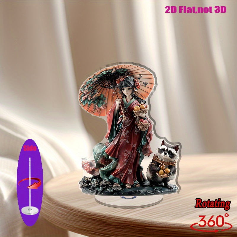 [2D flat] 1PC Rotating acrylic display featuring a girl with vibrant ...