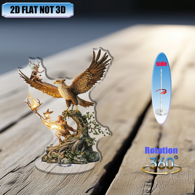 [2D flat] 1PC Rotating acrylic display featuring a golden eagle soaring ...