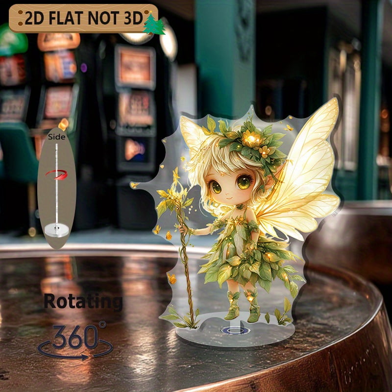 [2D flat] 1PC Rotating acrylic display featuring a graceful sylph, gentle fairy, and ethereal ...