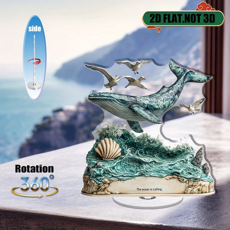 [2D flat] 1PC Rotating acrylic display featuring a graceful whale ...